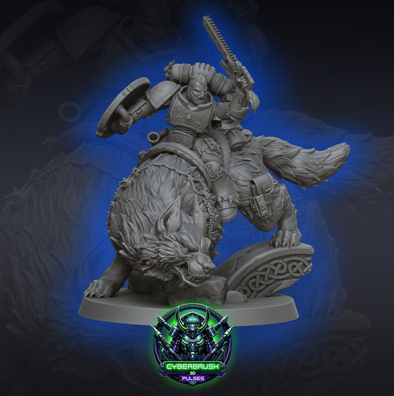 Grimdark Cyberbrush Space Viking / Wolf Brothers Mounted on Cyberwolves Tabletop Miniatures ...
