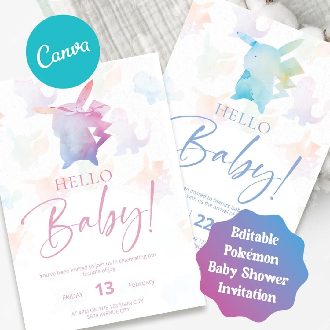 Baby Shower Pokemon Invitations - Pink and Blue - Digital Download ...