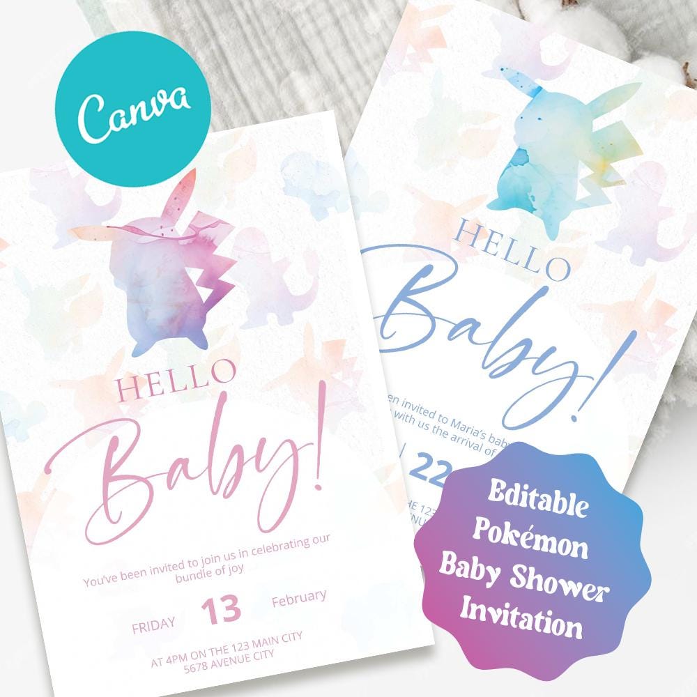 Baby Shower Pokemon Invitations - Pink and Blue - Digital Download ...