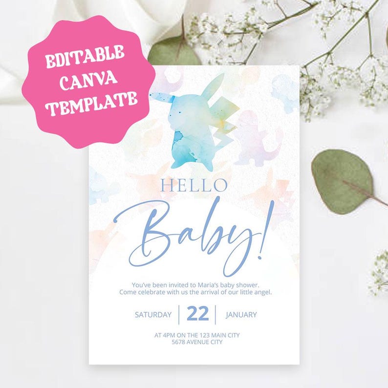 Baby Shower Pokemon Invitations - Pink and Blue - Digital Download ...