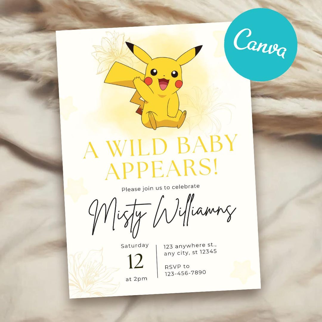 Baby Shower Pokemon Invitations Yellow Gender Neutral Digital Download ...