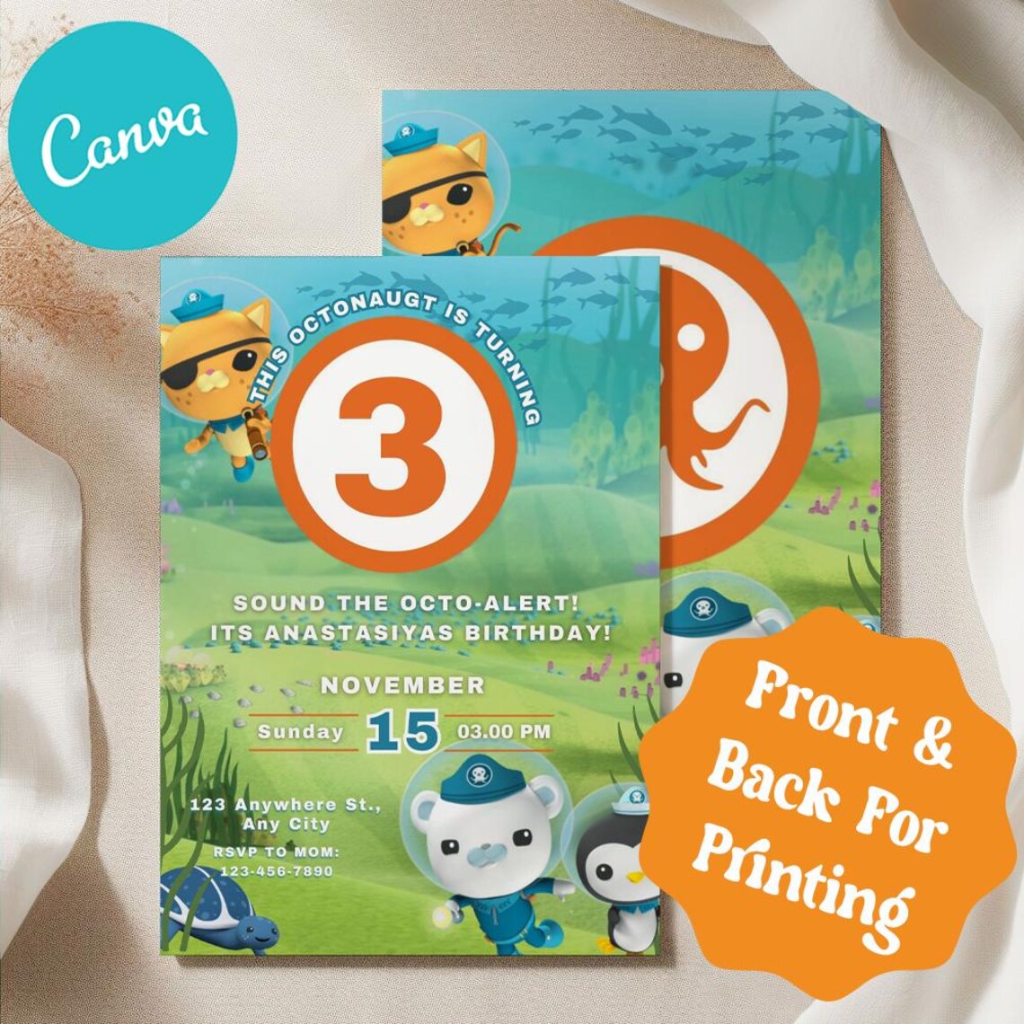 Editable Octonauts Birthday Invitation: Captain Barnacles Canva ...