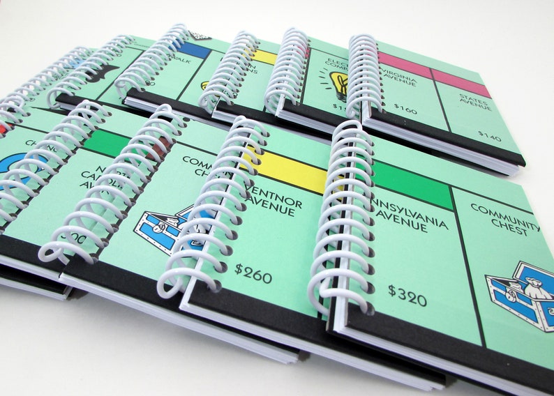12 Recycled Mini Journal - Monopoly Notebook - Upcycled Notebooks ...