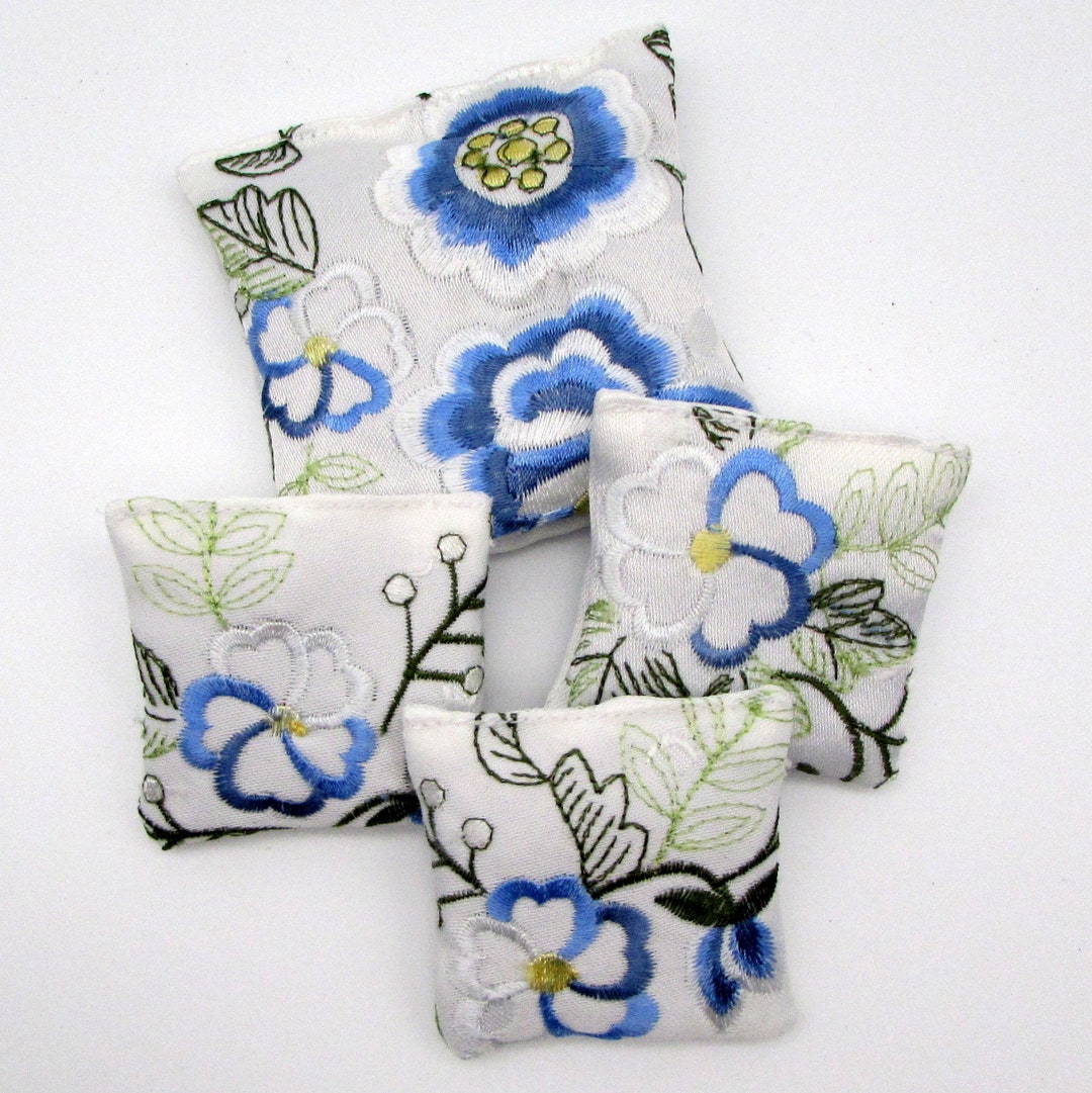 4 Sachet Gift Set - Blue Flowers - Dried Lavender Sachets - Embroidered ...
