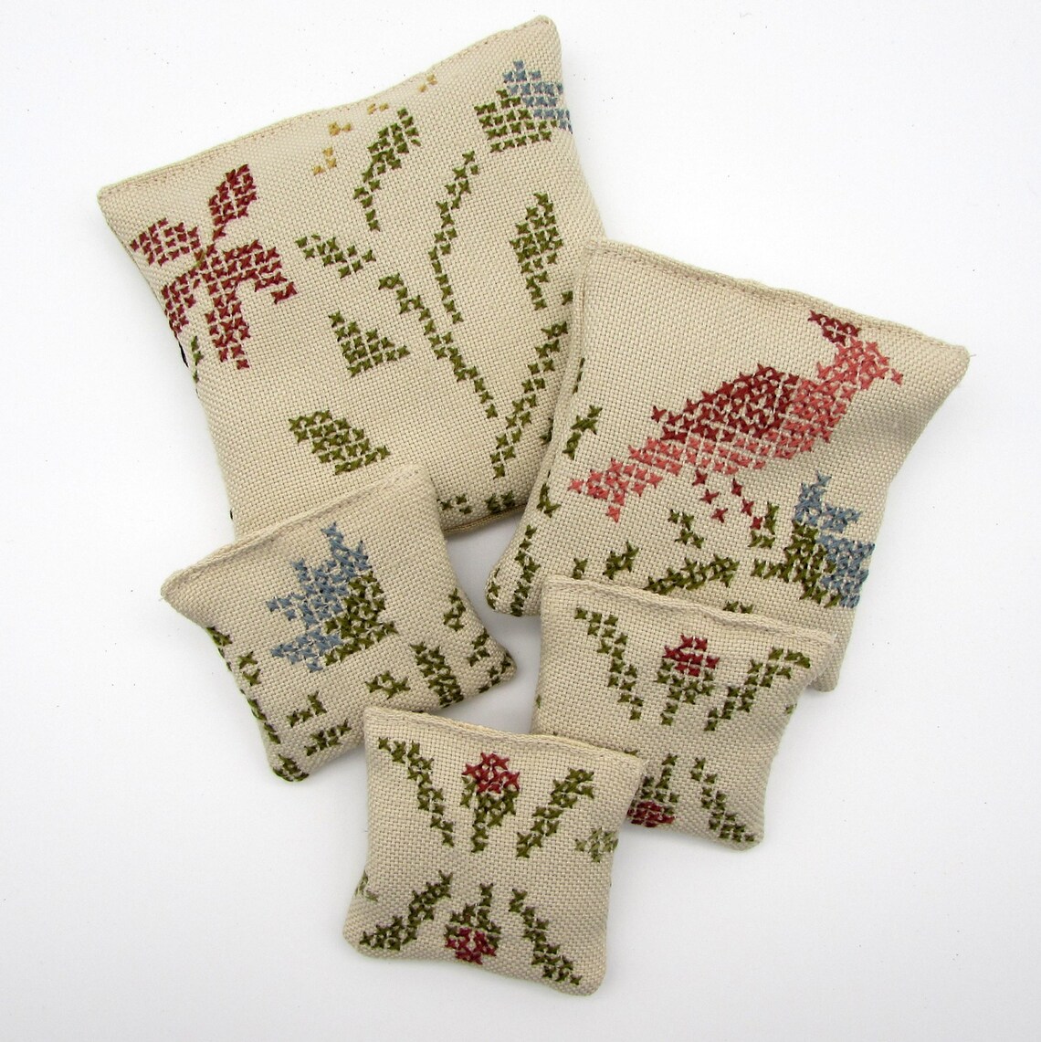 5 Sachet Gift Set - Dried Lavender Sachets - Folk Art Cross Stitch ...