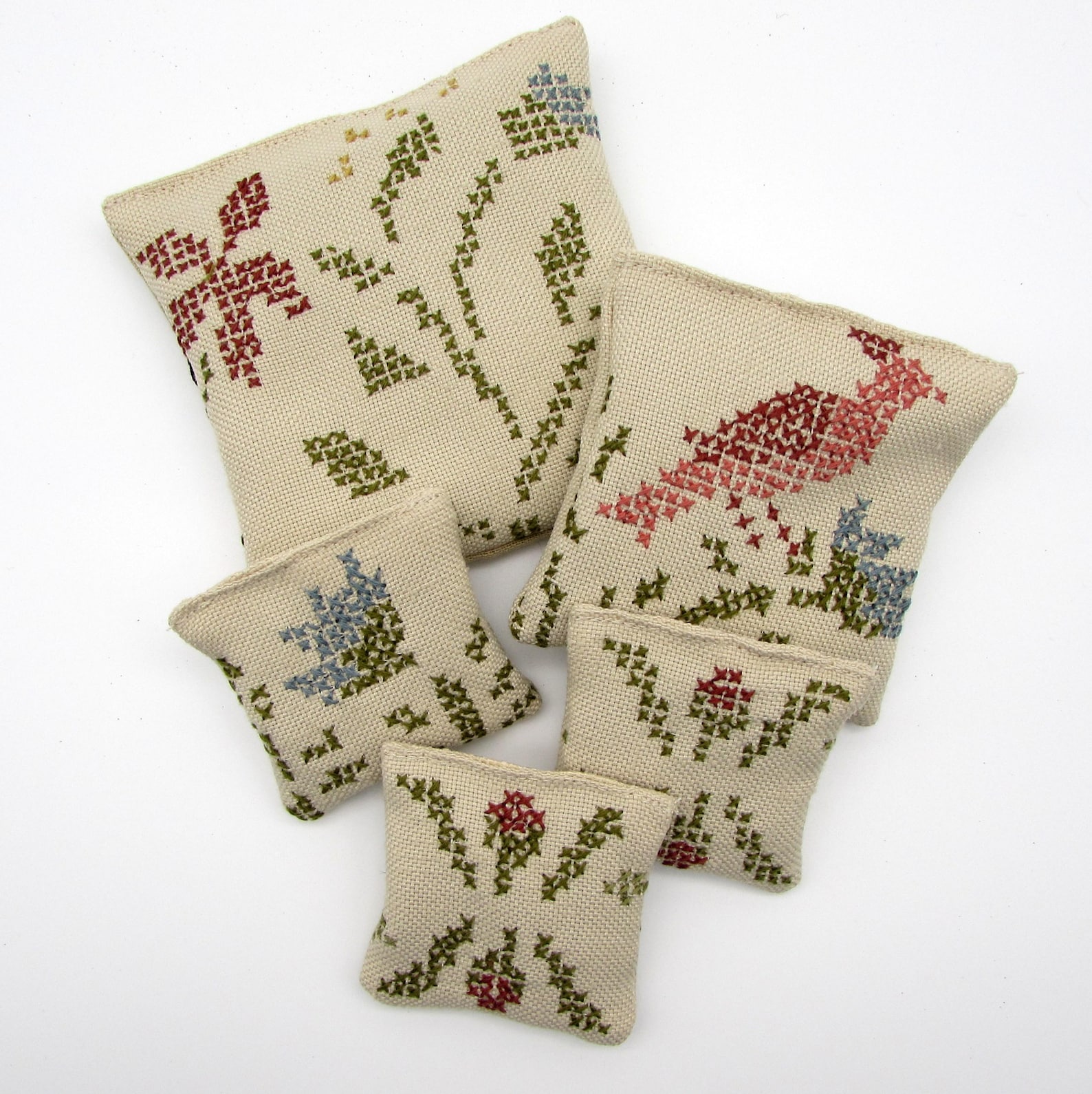 5 Sachet Gift Set - Dried Lavender Sachets - Folk Art Cross Stitch ...