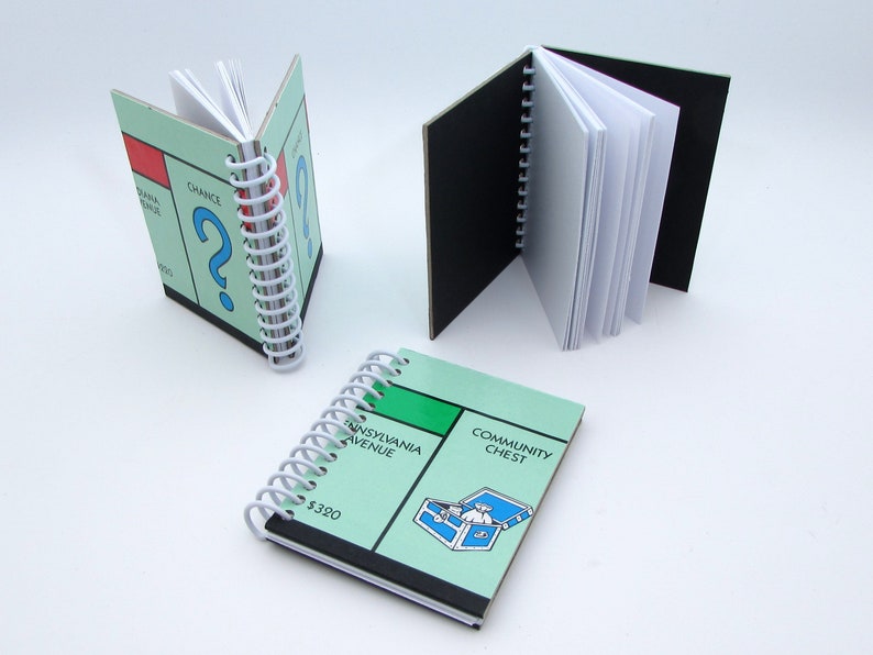 12 Recycled Mini Journal - Monopoly Notebook - Upcycled Notebooks ...
