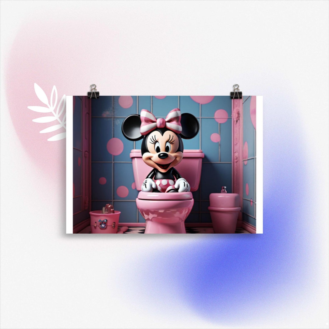 Poster a-whimsical-caricature-of-minnie-mouse-sitting-on-a-porcelain ...
