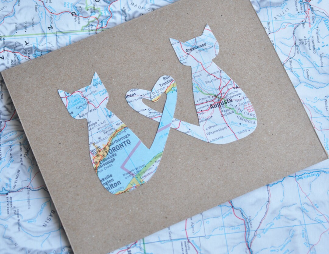 Personalized Card Cat Map Love Cats Distance BFF - Etsy
