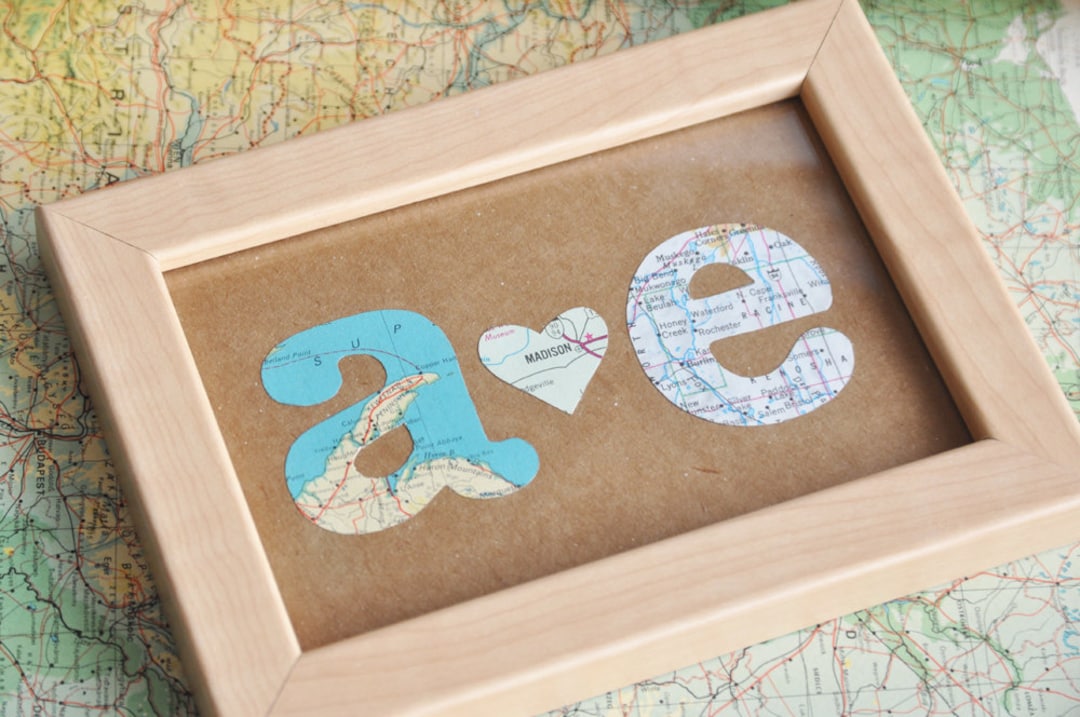 Gift for Boyfriend Gift First Anniversary Gift Map Initials Framed - Etsy