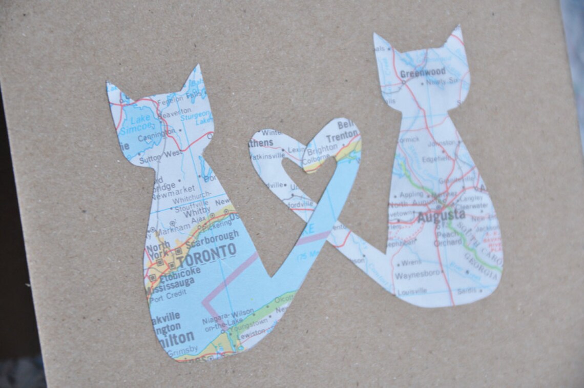 Personalized Card Cat Map Love Cats Distance BFF - Etsy
