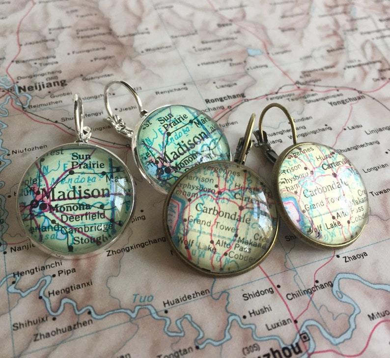 Map Earrings Personalized With the City You Choose | Etsy