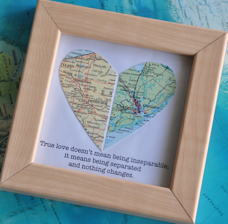 Gift for Boyfriend Long Distance Map Heart With Custom Text - Etsy