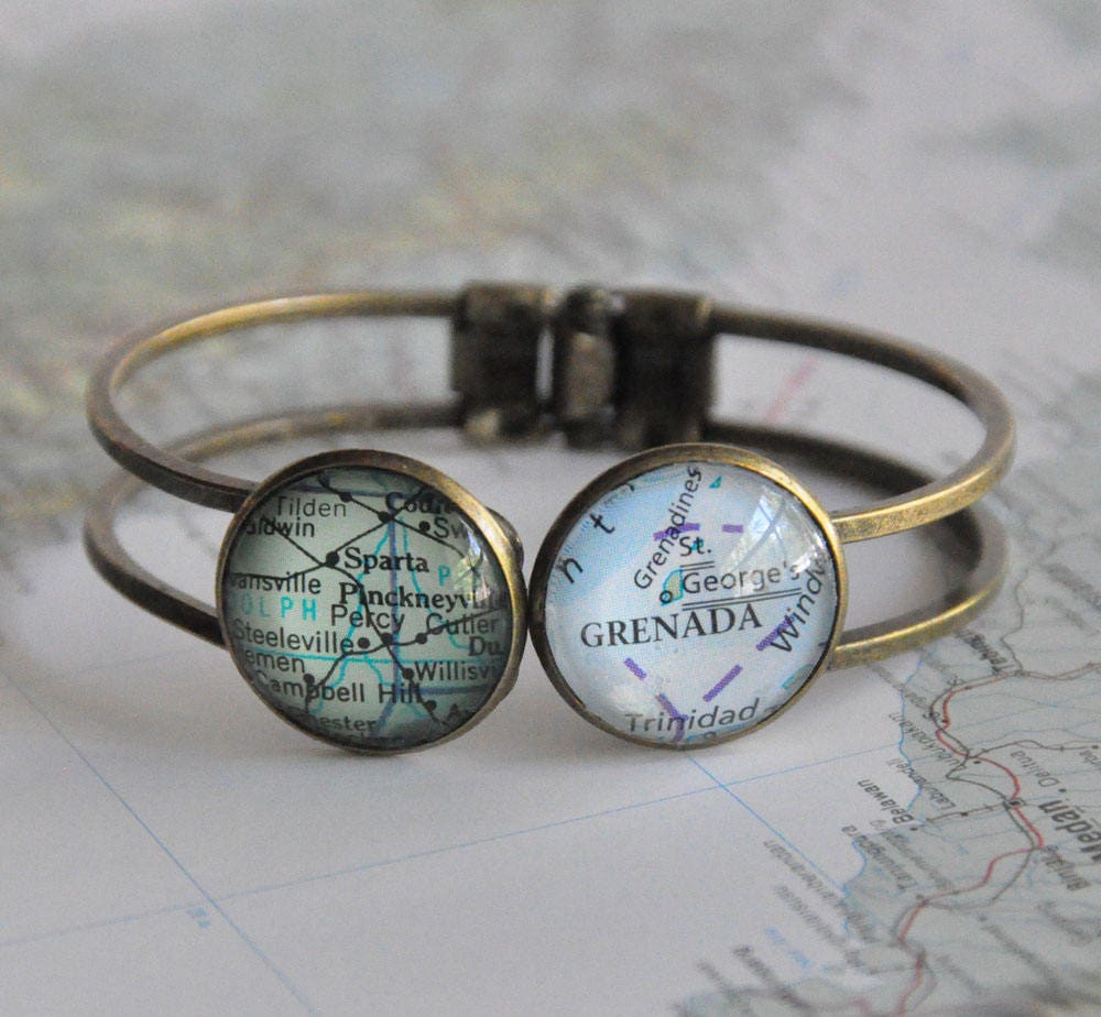 Long Distance Friendship Bracelet Personalized Map Cuff You Choose the ...