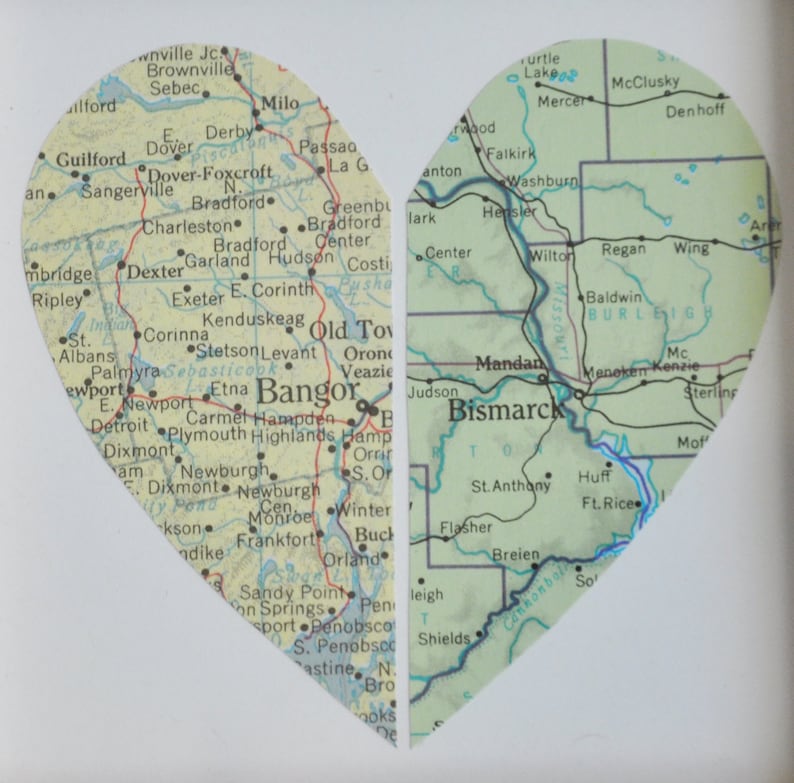 Gift for Boyfriend Long Distance Map Heart With Custom Text Quote - Etsy