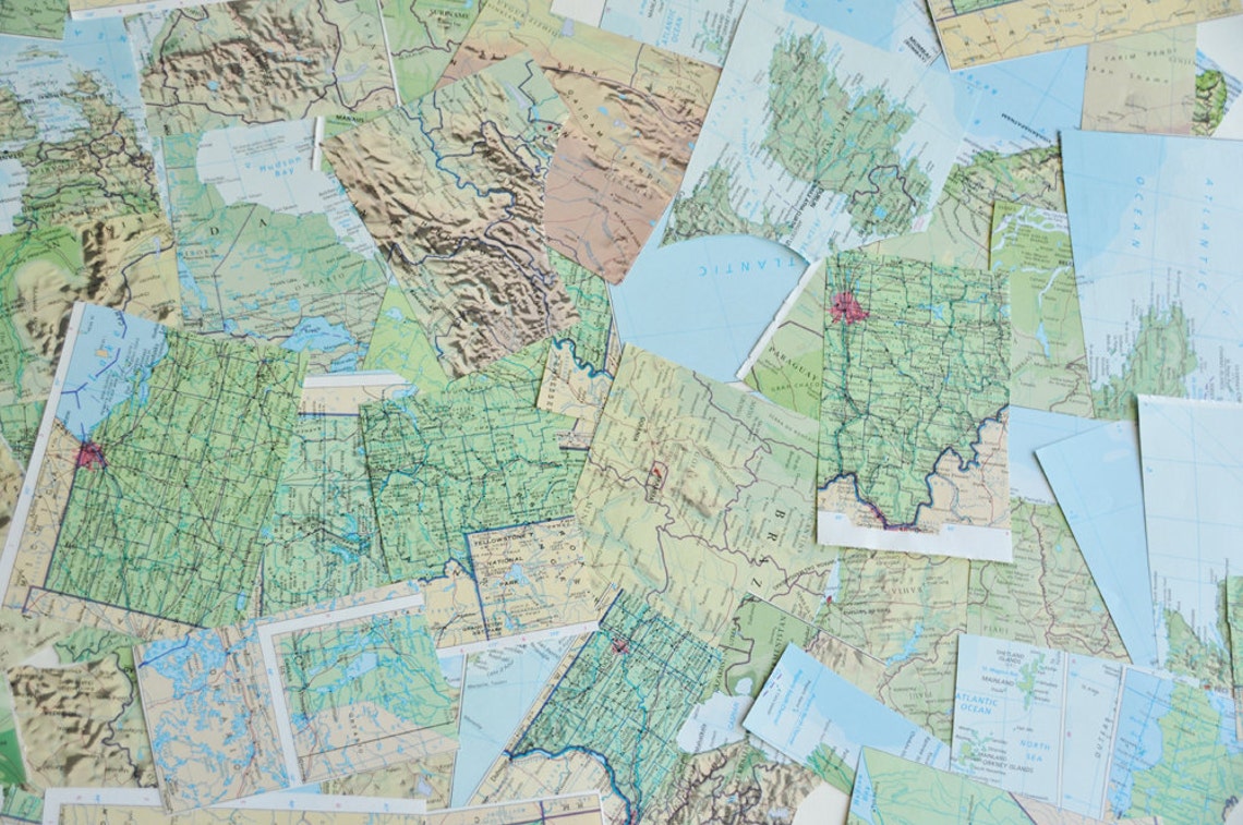 Map Paper Scrap Pack Wedding DIY Decorations Travel Themed | Etsy