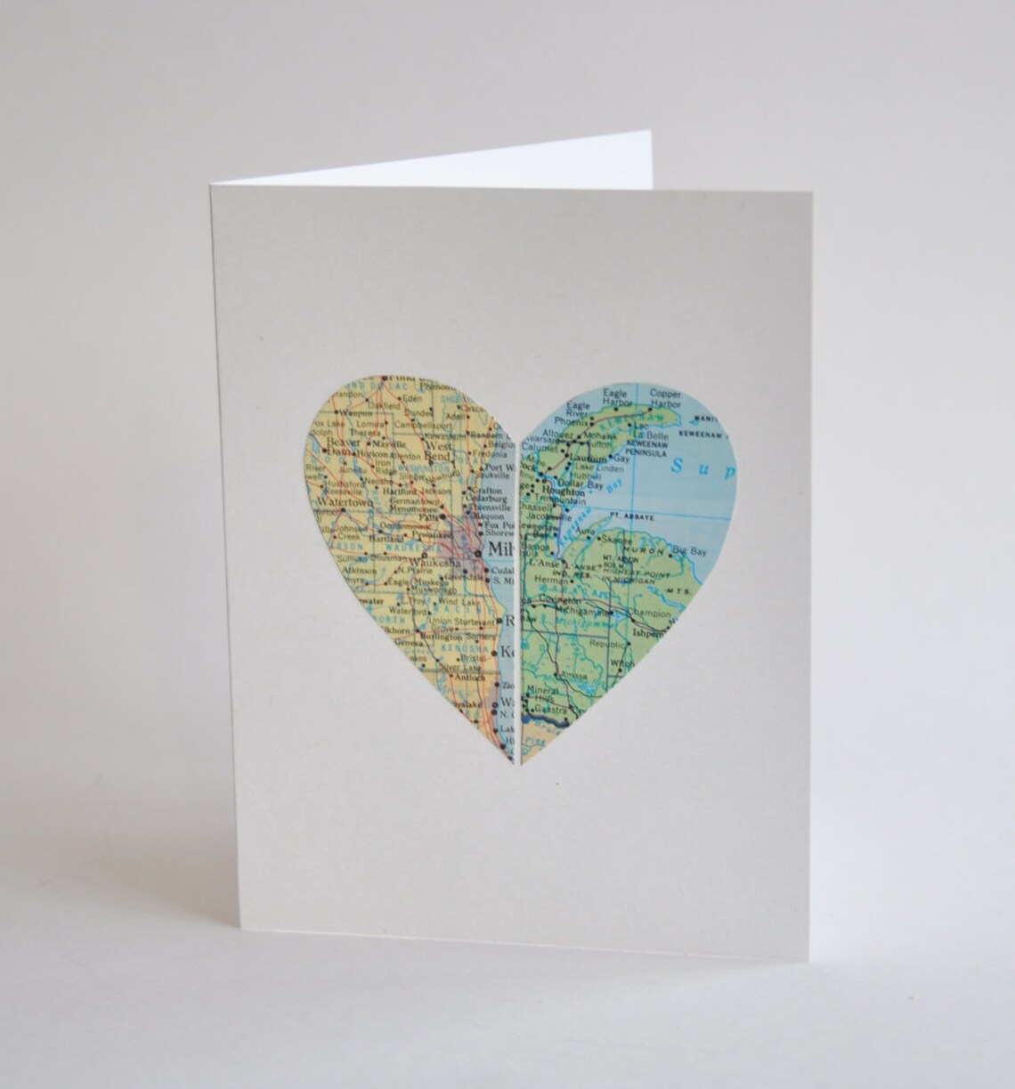 Long Distance Relationship - Map Heart in Two Places Custom Map Card - Etsy