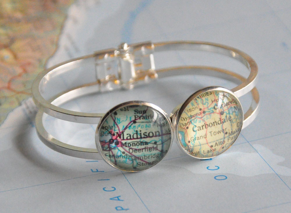 Long Distance Friendship Bracelet Personalized Map Cuff You Choose the ...