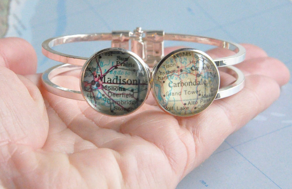 Long Distance Friendship Bracelet Personalized Map Cuff You Choose the ...