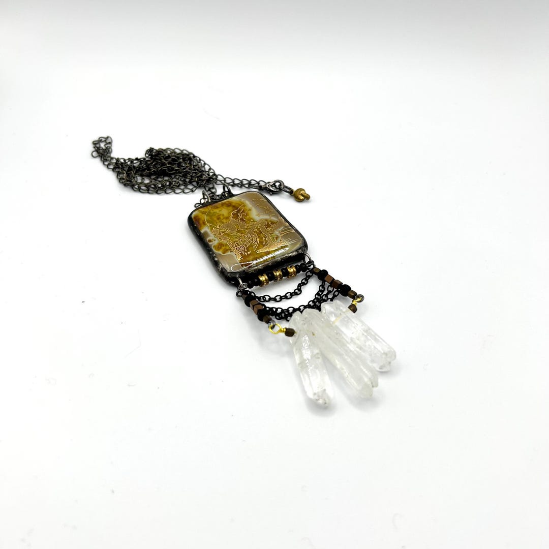 Fused Glass Skull & Crystal Necklace - Etsy