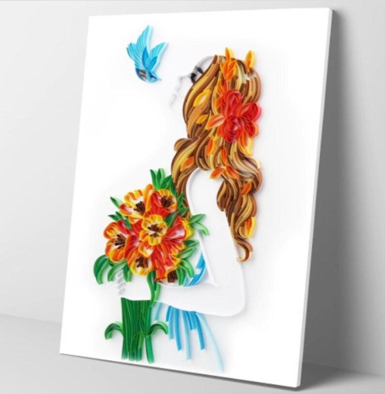 Girl With Bird Paper Quilling DIY Kit With Tools Paper Model Handmade ...