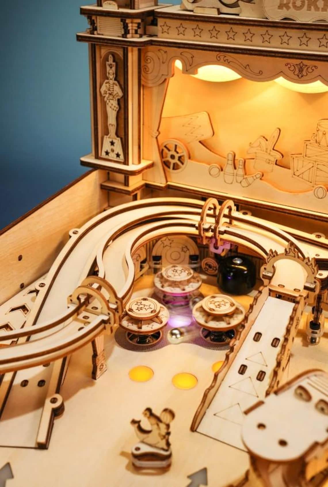 ROKR Pinball Machine 3D Wooden Puzzle Robotime DIY Mechanical Model Kit ...