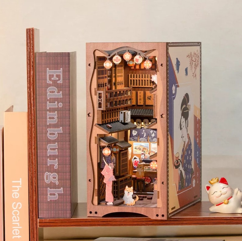 Under Sakura Tree DIY Book Nook Bookshelf Insert Wooden Furniture Decor ...