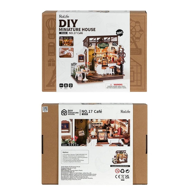 17 Cafe Rolife DIY Miniature Dollhouse Kit 3D Wooden Puzzle Model ...