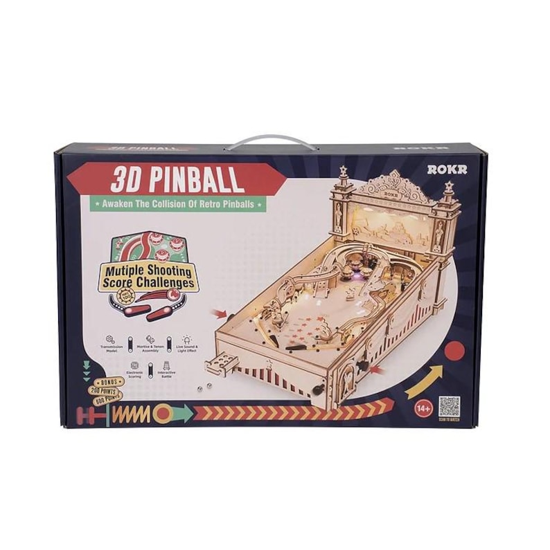 ROKR Pinball Machine 3D Wooden Puzzle Robotime DIY Mechanical Model Kit ...