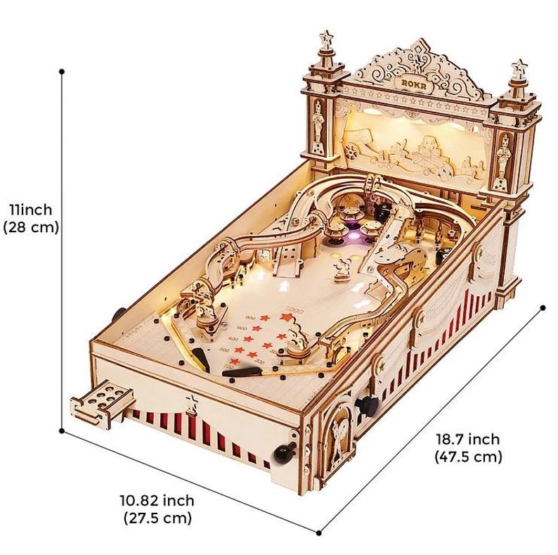 ROKR Pinball Machine 3D Wooden Puzzle Robotime DIY Mechanical Model Kit ...