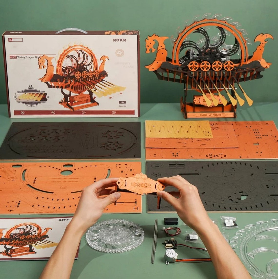 ROKR Viking Dragon Ship 3D Wooden Puzzle Robotime DIY Mechanical Model ...