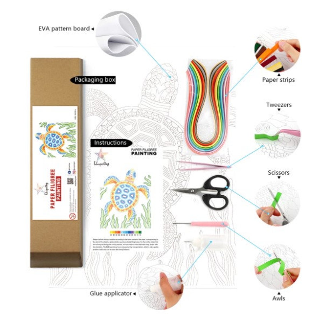 Turtle Paper Quilling DIY Kit With Tools Paper Model Handmade Home ...