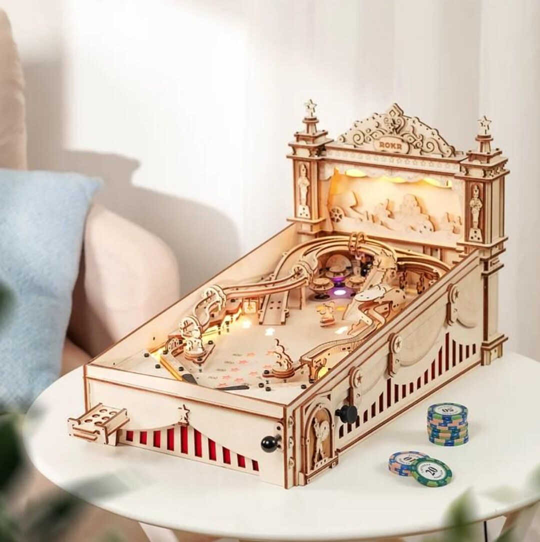 ROKR Pinball Machine 3D Wooden Puzzle Robotime DIY Mechanical Model Kit ...