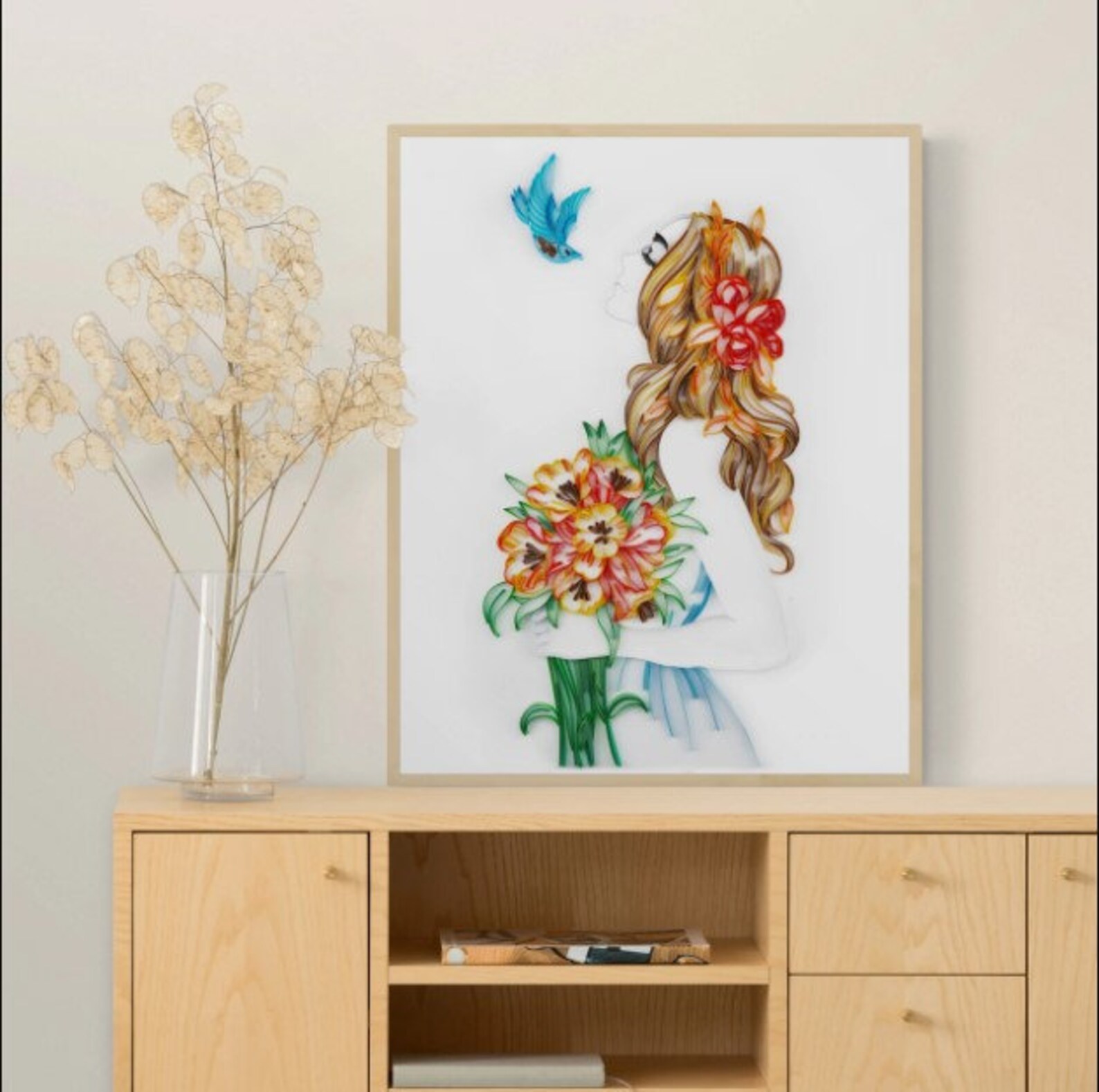 Girl With Bird Paper Quilling DIY Kit With Tools Paper Model Handmade ...