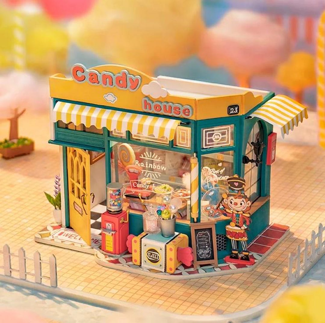 Rainbow Candy House Rolife DIY Miniature Dollhouse Kit 3D Wooden Puzzle ...