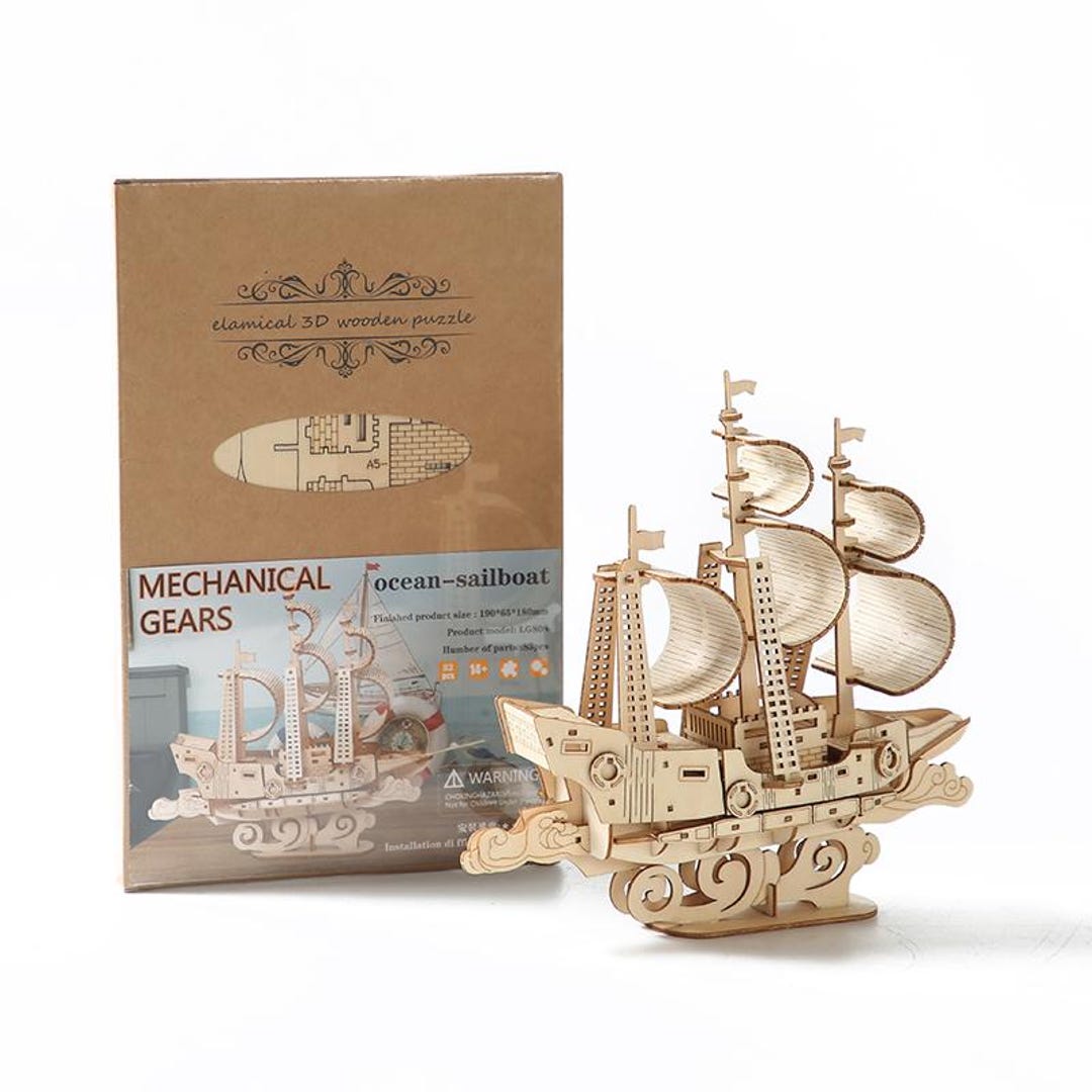 Ocean Sailboat 3D Wooden Puzzle Ship Scale Model DIY Wooden Model Kit ...