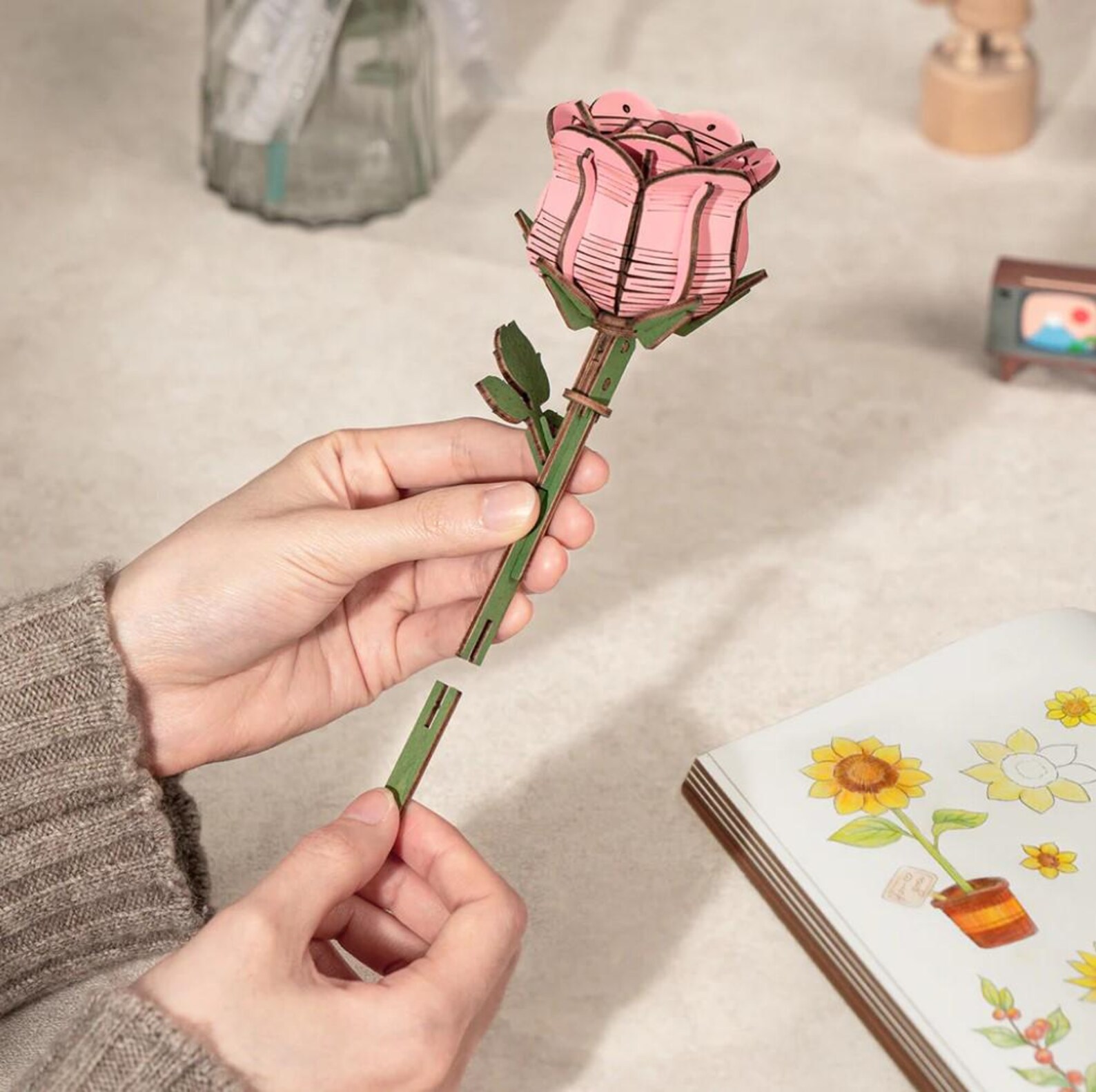 Rowood Flower Bouquet 3D Wooden Puzzle Robotime DIY Wooden Model Kit ...