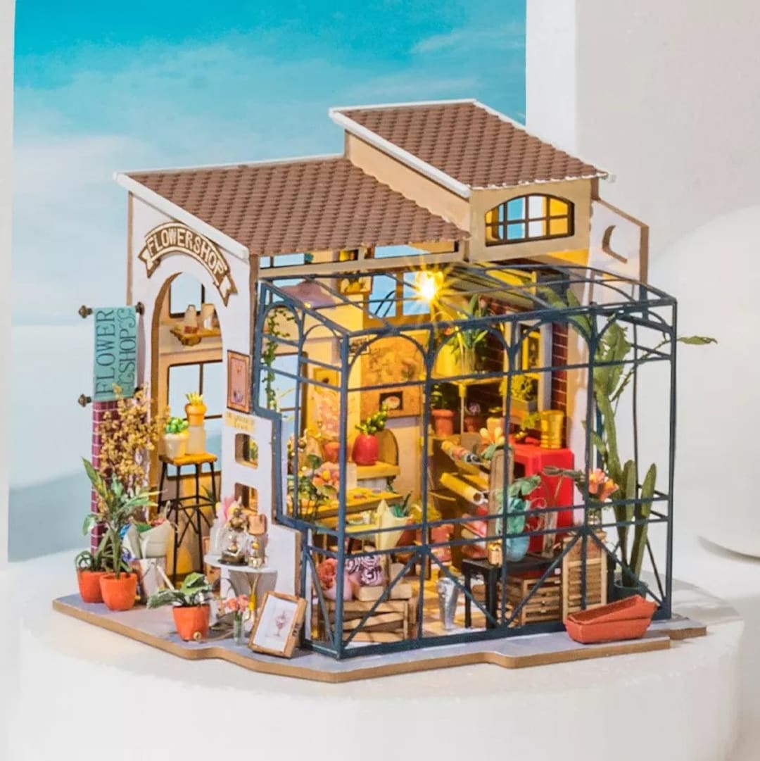 Emily’s Flower Shop Rolife DIY Miniature Dollhouse Kit 3D Wooden Puzzle ...