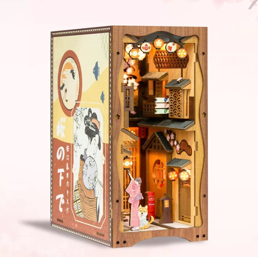 Under Sakura Tree DIY Book Nook Bookshelf Insert Wooden Furniture Decor ...