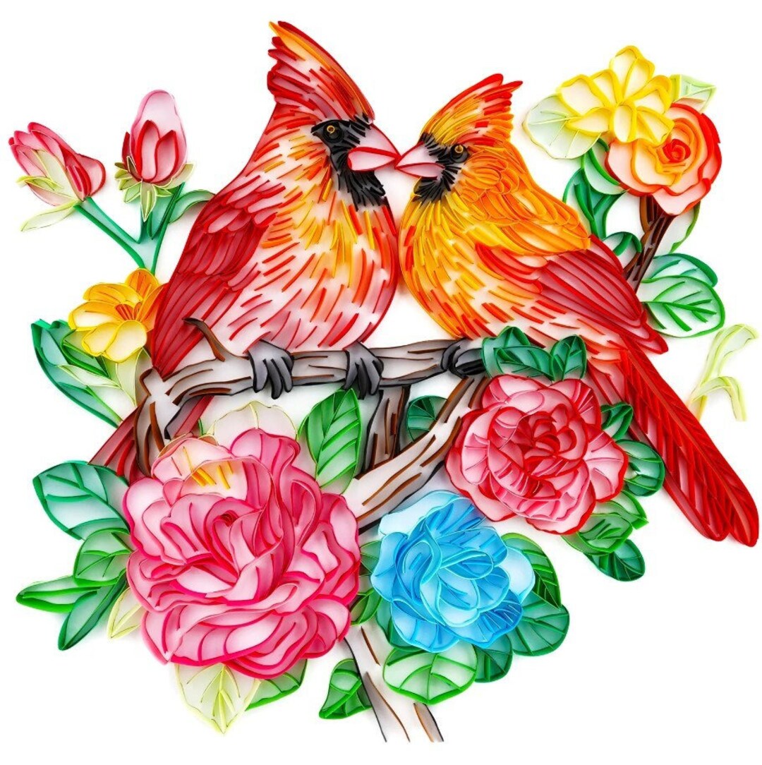 Two Cardinals Paper Quilling DIY Kit With Tools Paper Model Handmade ...
