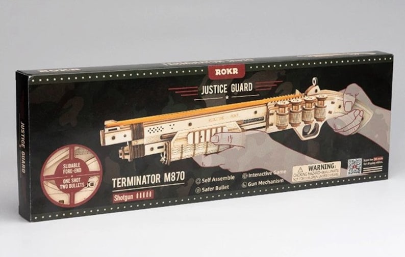ROKR Terminator M870 Gun 3D Wooden Puzzle Robotime DIY Mechanical Model ...