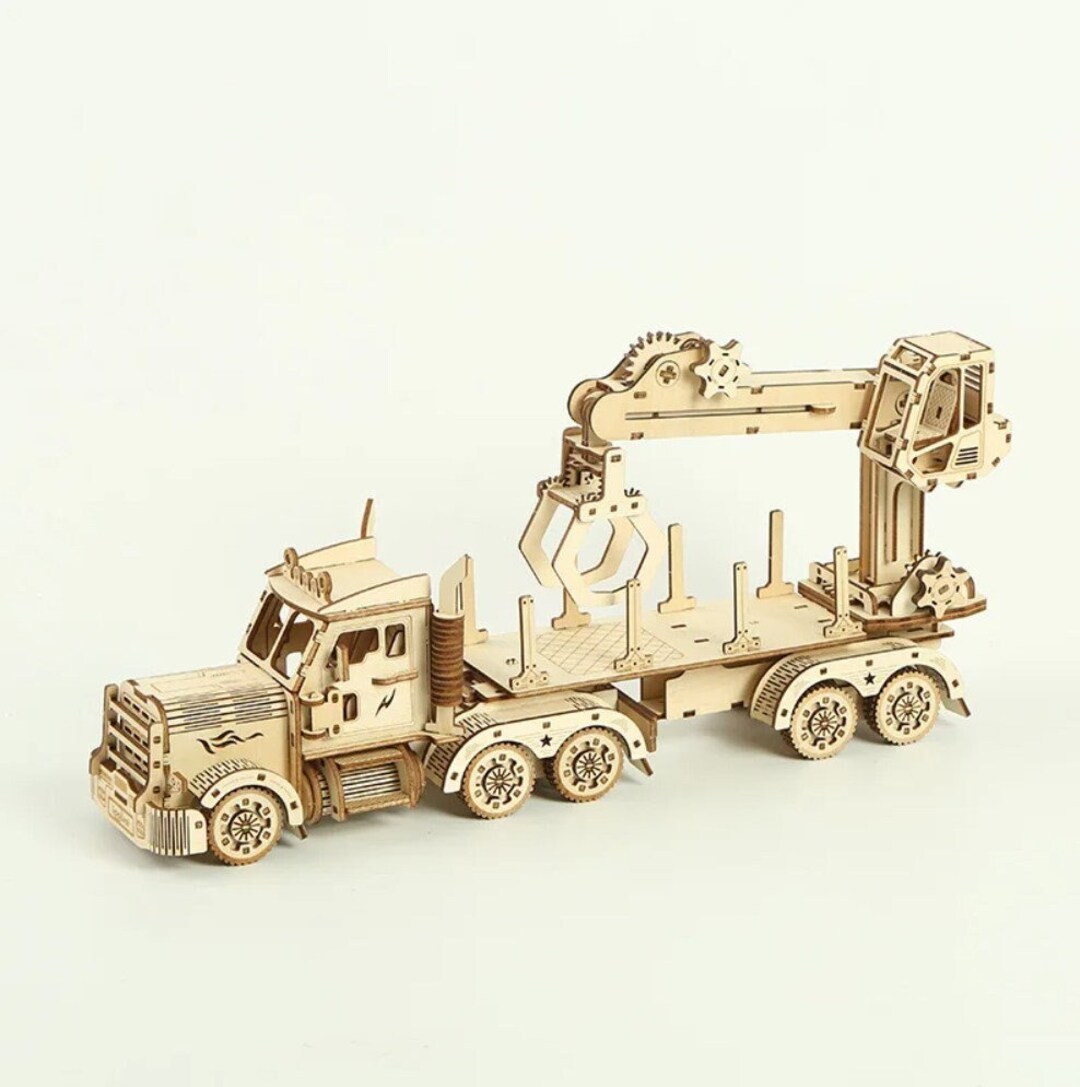 Crane 3D Wooden Puzzle Scale Model Truck DIY Model Kit Building Vehicle ...