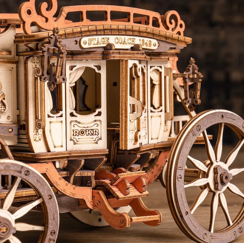 ROKR Stagecoach 3D Wooden Puzzle Robotime Carriage DIY Mechanical Model ...