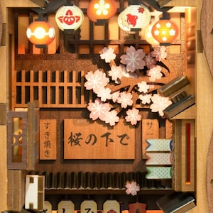 Under Sakura Tree DIY Book Nook Bookshelf Insert Wooden Furniture Decor ...