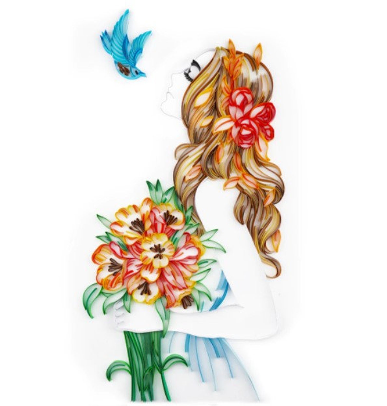 Girl With Bird Paper Quilling DIY Kit With Tools Paper Model Handmade ...