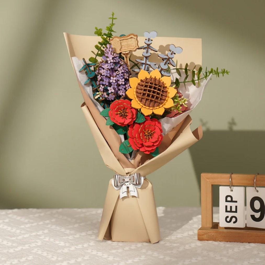 Rowood Flower Bouquet 3D Wooden Puzzle Robotime DIY Wooden Model Kit ...