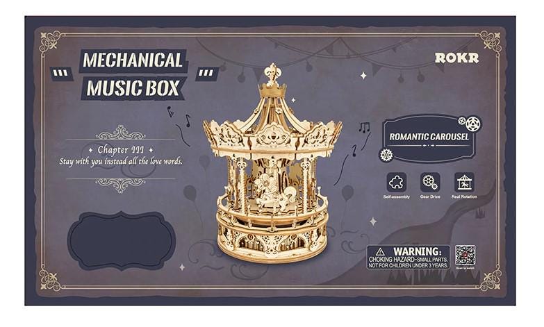 ROKR Romantic Carousel 3D Wooden Puzzle Robotime DIY Mechanical Model ...