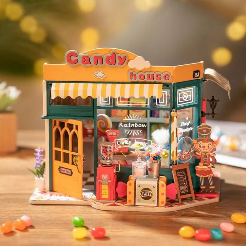 Rainbow Candy House Rolife DIY Miniature Dollhouse Kit 3D Wooden Puzzle ...