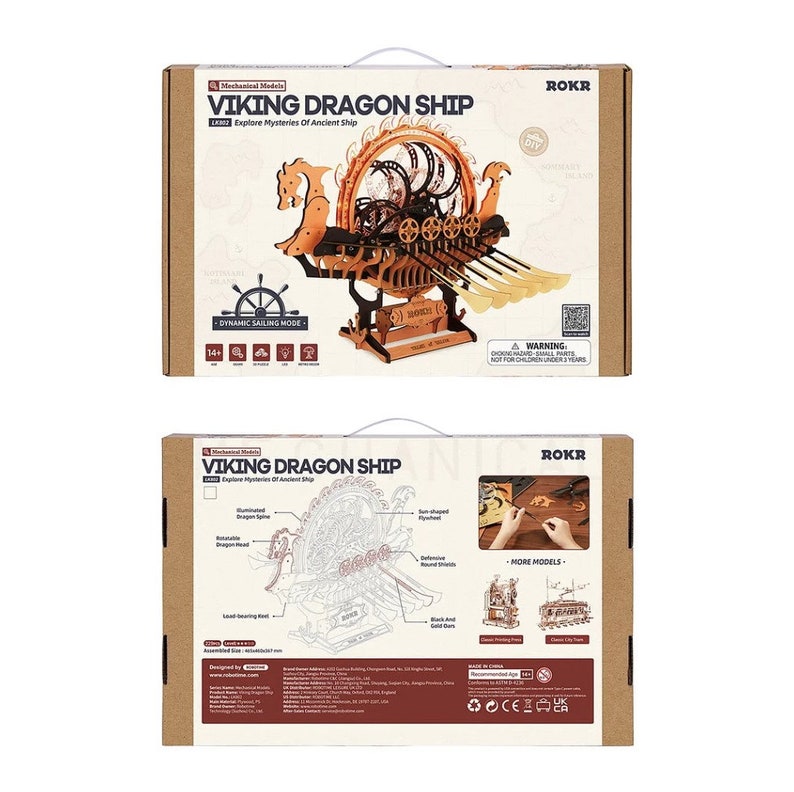 ROKR Viking Dragon Ship 3D Wooden Puzzle Robotime DIY Mechanical Model ...