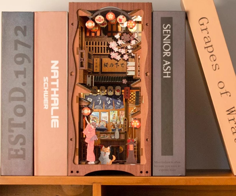 Under Sakura Tree DIY Book Nook Bookshelf Insert Wooden Furniture Decor ...